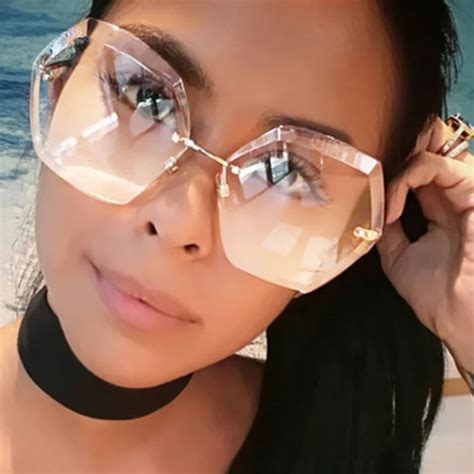 Luxury Vintage Rimless Sunglasses Women Brand Designer Oversized Retro