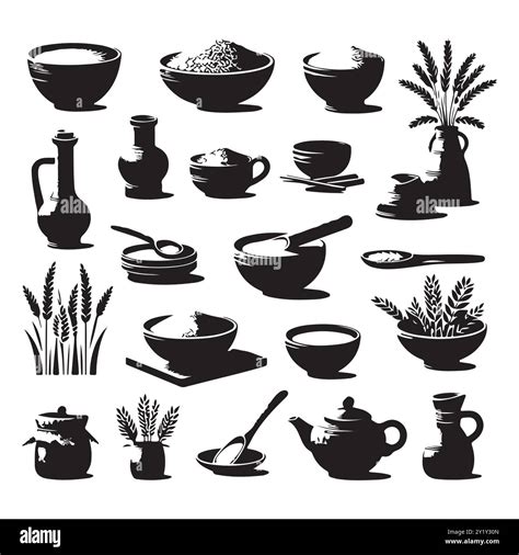 Silhouette Set Of Clay Rice Vector Isolated Illustration Stock Vector