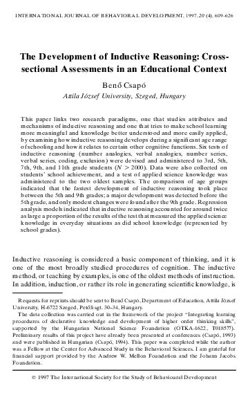 Pdf Csapó B 1997 The Development Of Inductive Reasoning Cross