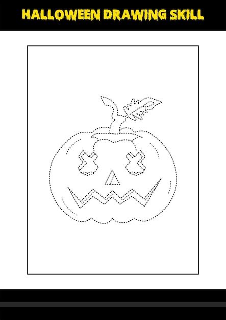 아이들을위한 할로윈 그림 기술 아이들을위한 할로윈 그림 기술 색칠 공부 페이지 프리미엄 벡터