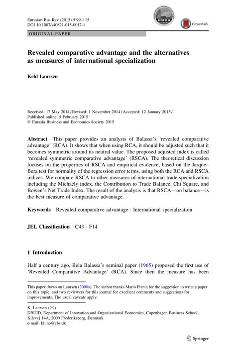 Pdf Revealed Comparative Advantage And The Alternatives As Measures