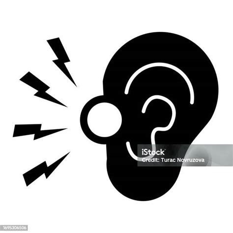 귀 통증 단단한 아이콘 질병 및 부상 개념 흰색 배경에 귀 통증 기호 글리프 스타일의 모바일 개념 웹 디자인의 귀 염증 아이콘