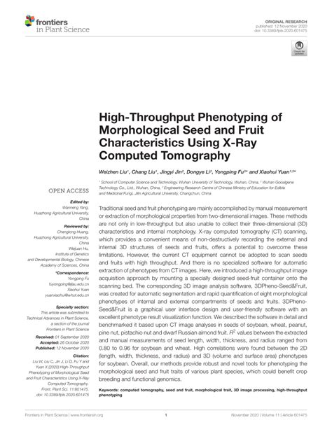 Pdf High Throughput Phenotyping Of Morphological Seed And Fruit