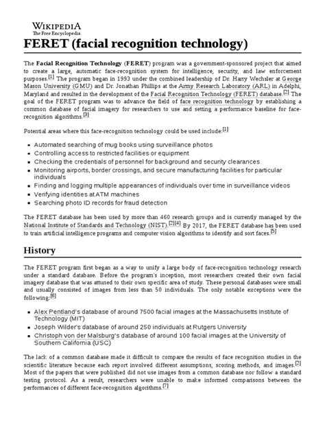Feret Facial Recognition Technology Pdf Cybernetics Artificial