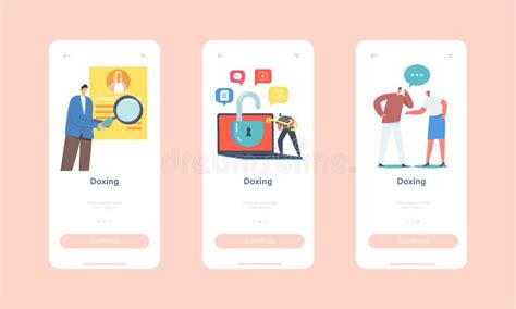 Doxing Mobile App Page Onboard Screen Template Hacker Character