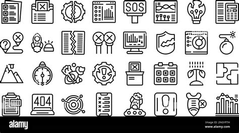 Failed Startup Icons Set Outline Vector Broken Crash Rocket Down Stock Vector Image And Art Alamy