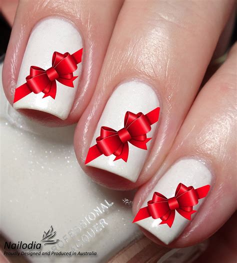 Xmas Christmas Red Bow Ribbon Nail Art Sticker Water Transfer Decal By
