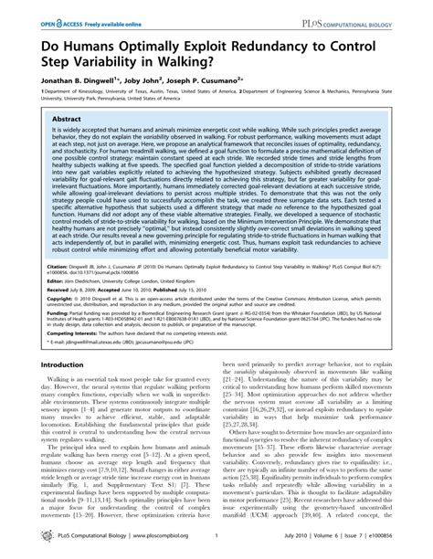 Pdf Do Humans Optimally Exploit Redundancy To Control Step