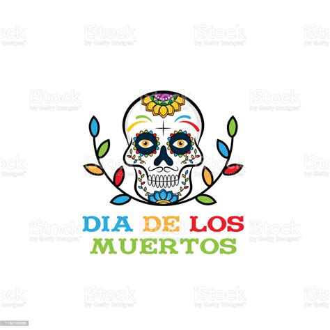 디 아 드 로스 안 돼 죽은 벡터 일러스트 레이 션의 하루 설탕 두개골 꽃 장식 테두리와 배너 또는 파티 전단지 디자인 벡터 0명에 대한 스톡 벡터 아트 및 기타 이미지