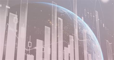 animation of graphs with numbers over globe and lens flare against