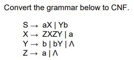 Solved Convert The Grammar Below To Cnf S Ax Ybx Chegg