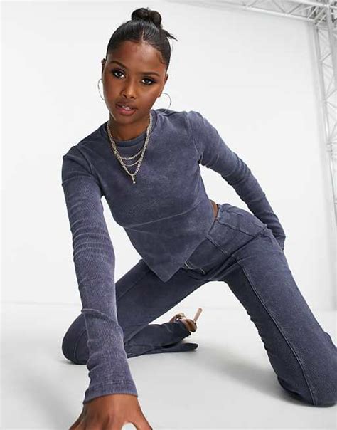 Asyou Asym Hem Rib Jersey T Shirt In Acid Wash Black Part Of A Set Asos