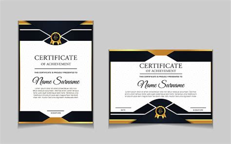 고급 골드 배지와 현대적인 라인 패턴의 요소가있는 업적 국경 디자인 템플릿 인증서 벡터 그래픽 인쇄 레이아웃 감탄에 대한 스톡 벡터 아트 및 기타 이미지 Istock