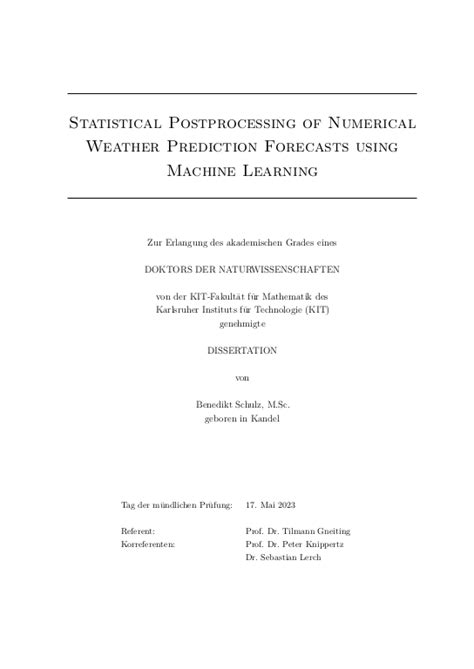 Statistical Postprocessing Of Numerical Weather Prediction For