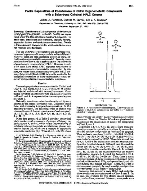 Pdf Separation Of Chiral Organometallic Compounds Using Hplc