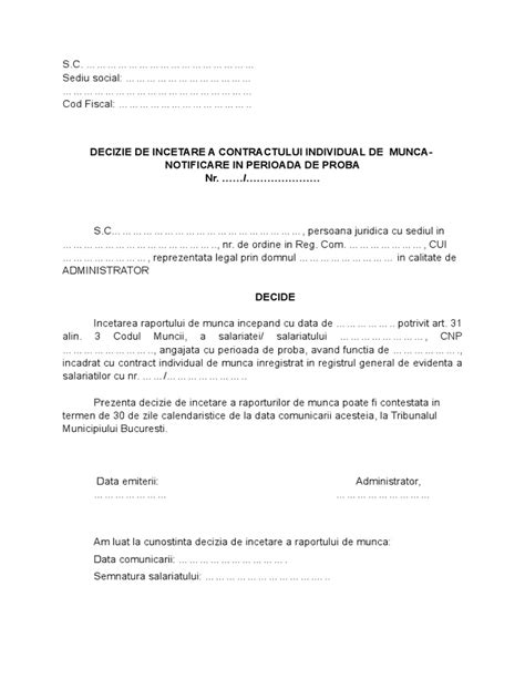 Notificare Incetare Contract Cursuri Online