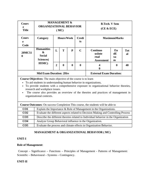 V Sem Mandatory Course Management Organizational Behaviour Pdf