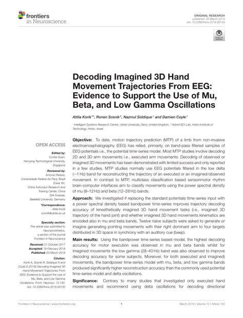PDF Decoding Imagined D Hand Movement Trajectories From EEG Evidence To Support The Use Of