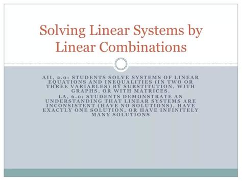 PPT Solving Linear Systems By Linear Combinations PowerPoint Presentation ID