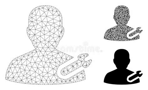 User Repair Wrench Vector Mesh Carcass Model And Triangle Mosaic Icon Stock Vector