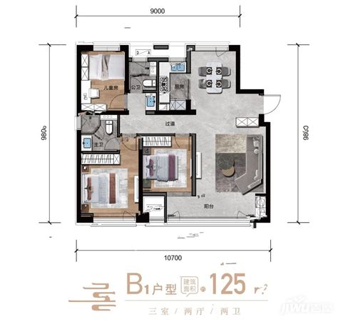 兰州绿城海鸿喜悦府125㎡户型户型图首付金额3室2厅2卫1250平米 吉屋网