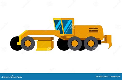 Motor Grader Road Grader Vector Illustration Isolated On White Earth