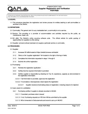 Fillable Online Salkeiz K Or PROCEDURE Supplier Registration And Verification PUR P