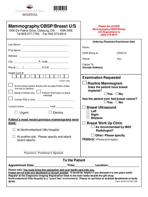 Fillable Online Mammography Requisition Cobourg Fax Email Print Pdffiller