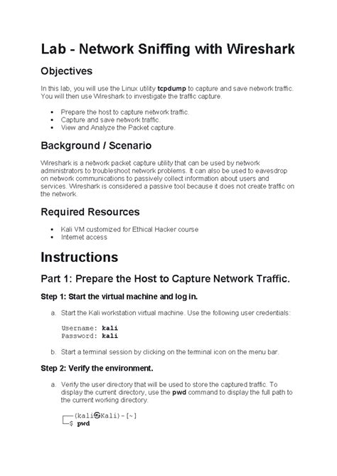 lab network sniffing using wireshark tcpdump capture techniques