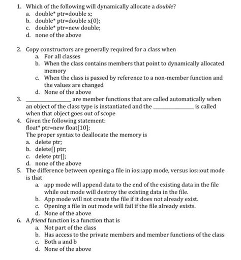 solved 1 which of the following will dynamically allocate a