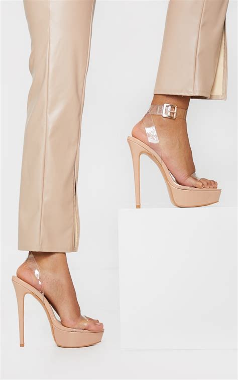 Nude Patent Pu Platform Clear Strap High Heels Prettylittlething Aus