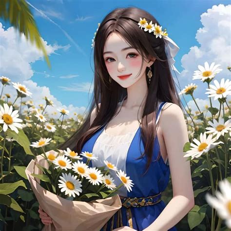 简单气质森系女孩和小雏菊半身头像 Ai漫画版