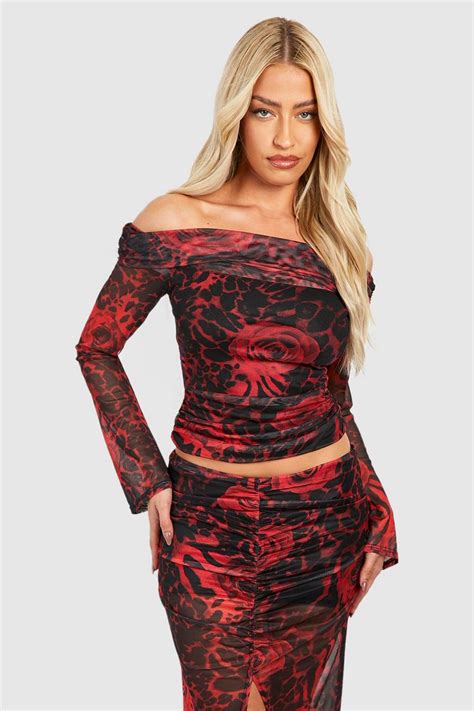 Mixed Print Mesh Long Sleeved Mesh Bardot Boohoo Uk