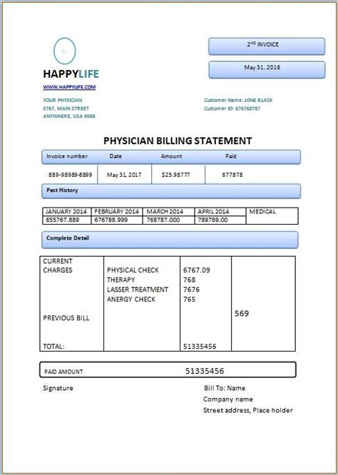 Medical Statement Template Invoice Template