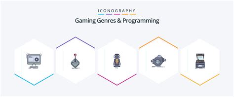 Gaming Genres And Programming 25 FilledLine Icon Pack Including Machine