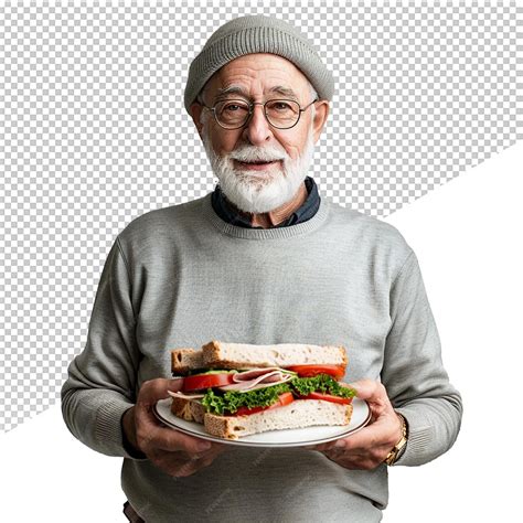 Premium Psd A Man Holding A Plate With A Sandwich On It