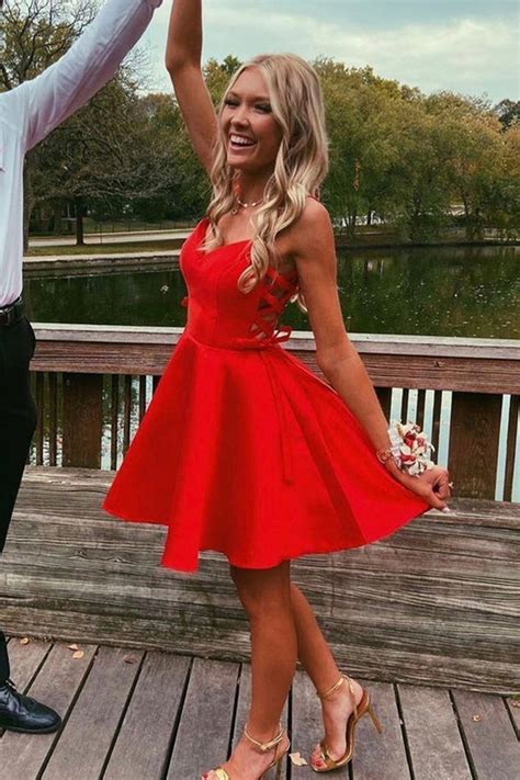Cute V Neck Red Satin Short Prom Dresses V Neck Red Homecoming Dresse