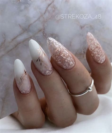 40 Best Wedding Nails 2022 Glass Nails With White Leaves Artofit