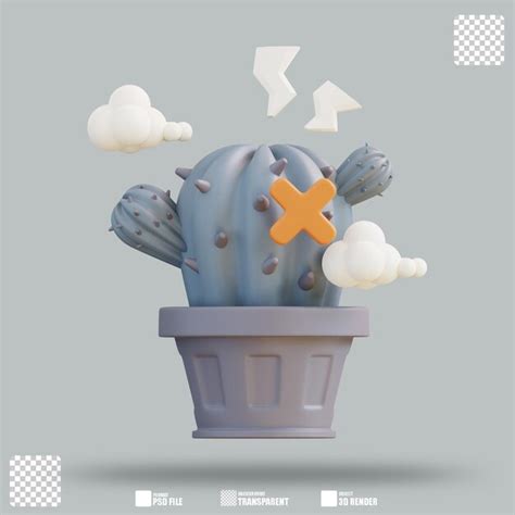 Premium Psd 3d Illustration Error Cactus