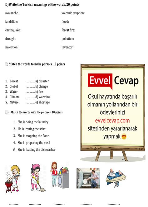 Sınıf İngilizce Dönem Yazılı Soruları
