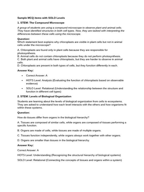Sample Mcq Items With Solo Levels Pdf Reproduction Meiosis