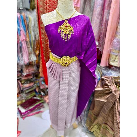 Thai Sabai Dress With Purple Pleated Pattern Dazzling Double Shiny Silk