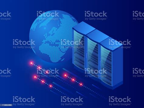 Isometric Modern Server Room Cybersecurity Infrastructure Big Data