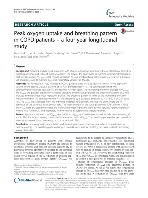 Pdf Peak Oxygen Uptake And Breathing Pattern In Copd Patients A