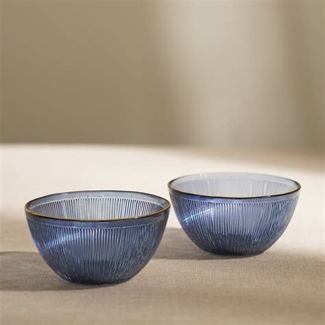 Shop Set Of 2 Dark Blue Radial Glass Small Bowls At Best Price Online