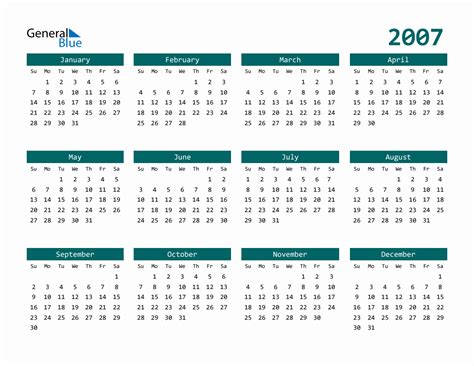 2007 Full Year Calendar