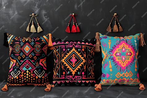 Premium Photo Set Of Boho Floor Cushions 32 Bit Pixel With Tassels
