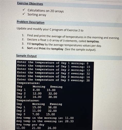 Solved Exercise Objectives Calculations On 2D Arrays Chegg