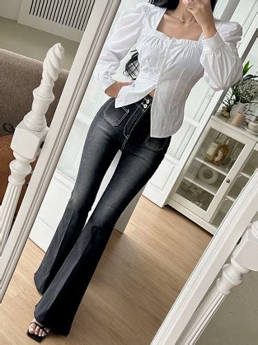 에스나인 핫걸 워싱 포켓 데님 부츠컷 팬츠 흑청 위시버킷