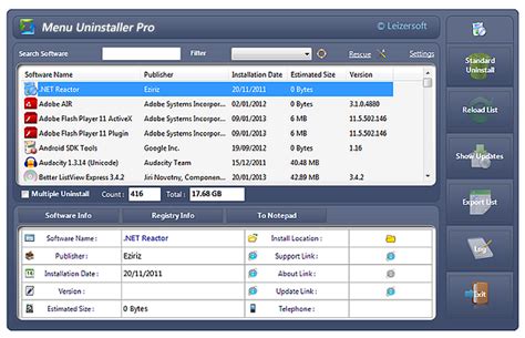 Menu Uninstaller Pro Leizersoft
